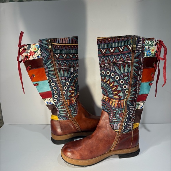 Socofy | Shoes | Bohemian Socofy Patchwork Laceup Boots | Poshmark